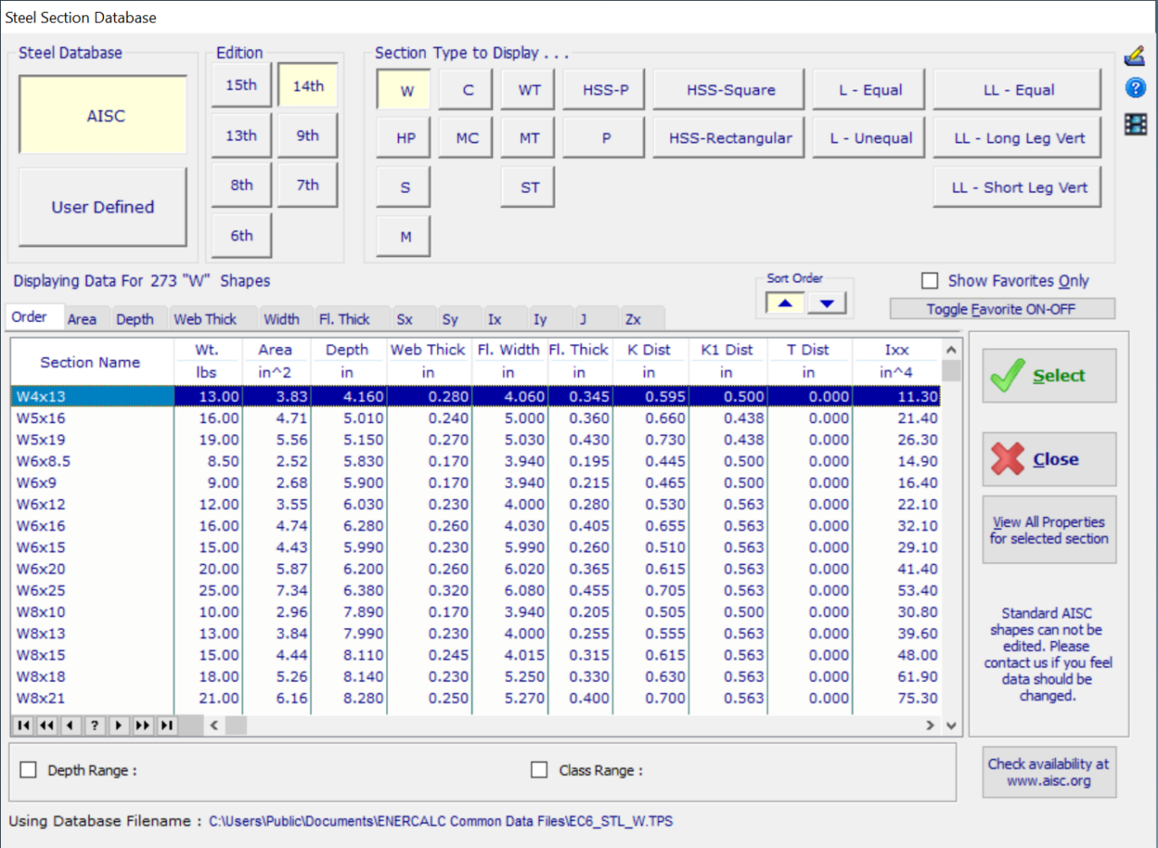 Databases - ENERCALC