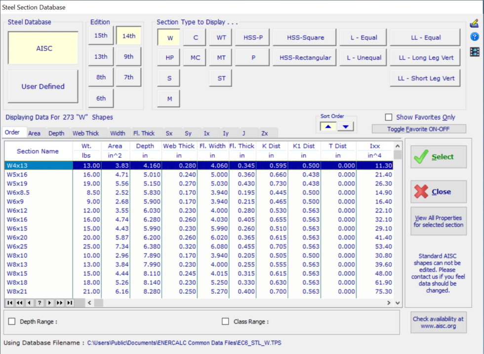 Databases - ENERCALC